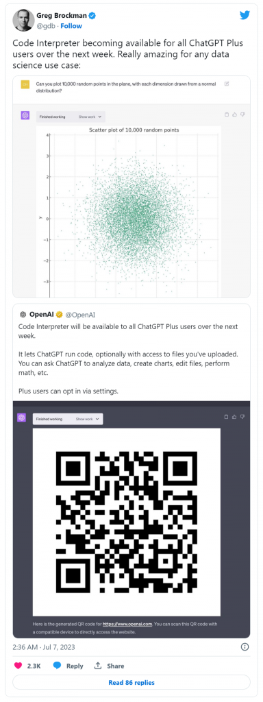 OpenAI终于向ChatGPT Plus用户发布了Code Interpreter插件 | ATYUN.COM 官网-人工智能教程资讯全方位服务平台